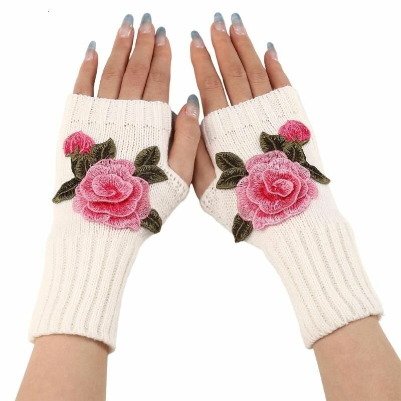 Элегантные короткие перчатки с вышивкой, - 4