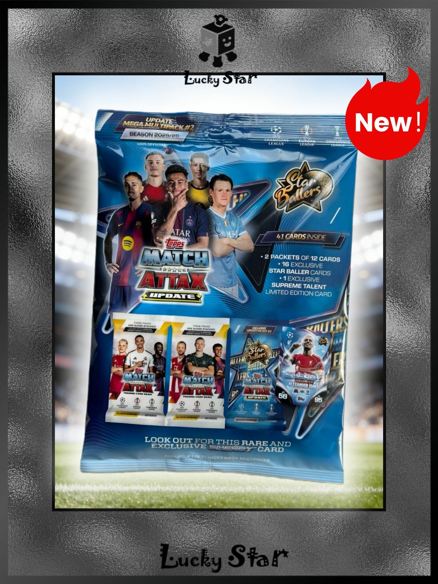 Topps Match Attax 2025/26 Обновление #2 41 карточка для игры и сбора, включая Star Ballers и Месси