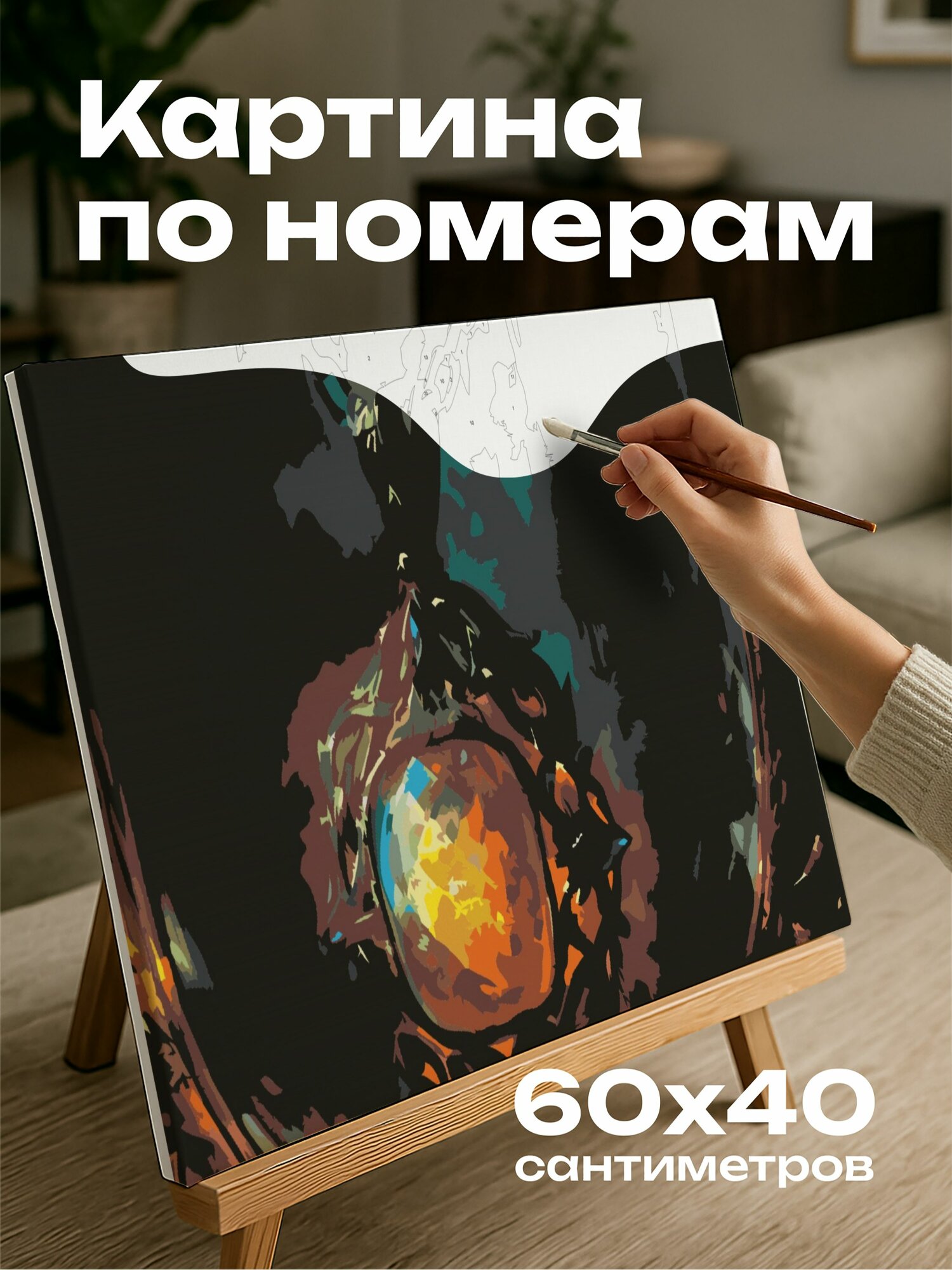 Картина по номерам 60x40 см, картина, масло, мистический, кулон, свет, бархатный фон, интрига, очарование, аура