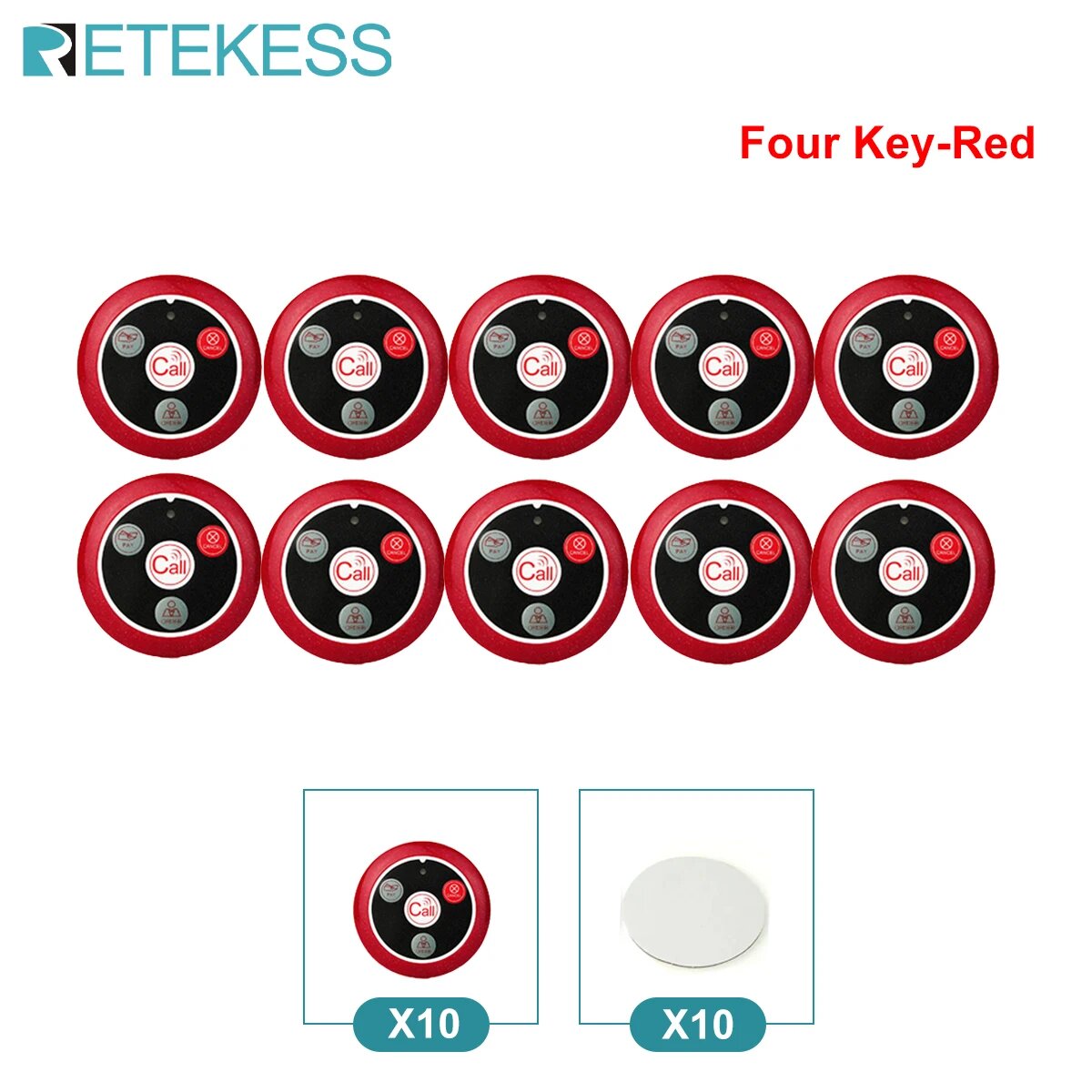 RETEKESS Беспроводной пейджер TD112 для ресторана 10 X Four Key-Red