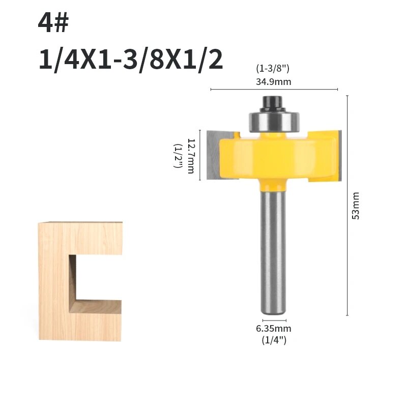 YUSUN 1 шт, 6,35 мм, 1/4, хвостовик, Т-образная долбежная фреза с 7 наборами подшипников, набор фрез, деревообрабатывающий фрезерный станок для дерева, торцевая фреза 6.35x34.9x12.7