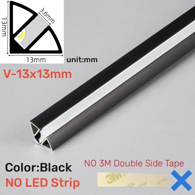 Черный профиль для LED ленты V-13x13mm, 50см, 10шт