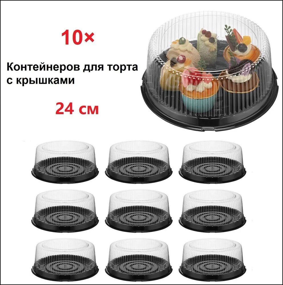 Коробка Для Торта Из Пластика С Крышкой Чёрного Цвета Размером 24 5X24 5X8 3Cm