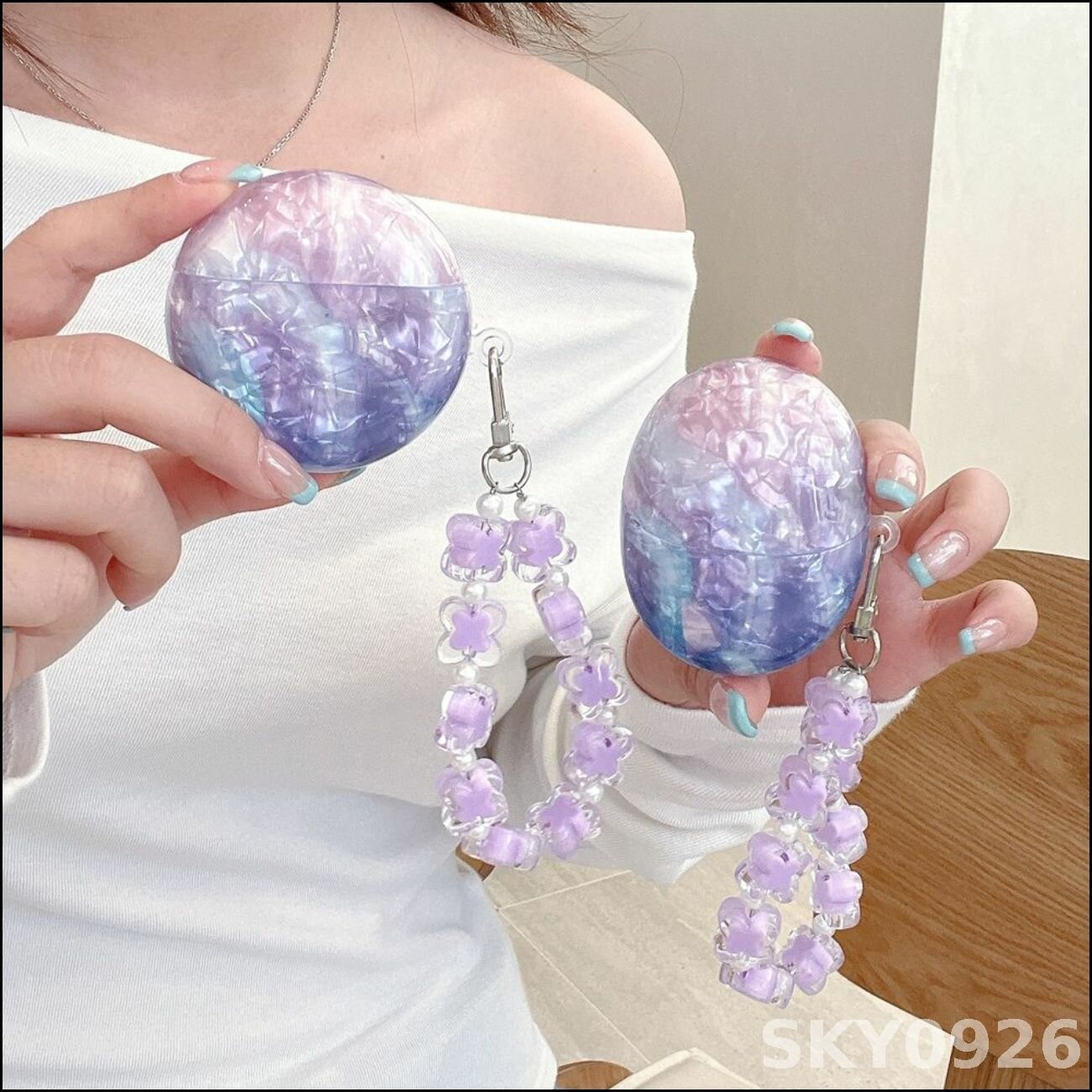 Чехол для беспроводных наушников Huawei FreeBuds SE 2 / FreeBuds SE 3 + браслет из бусин Градиент светло-фиолетовый Комплект