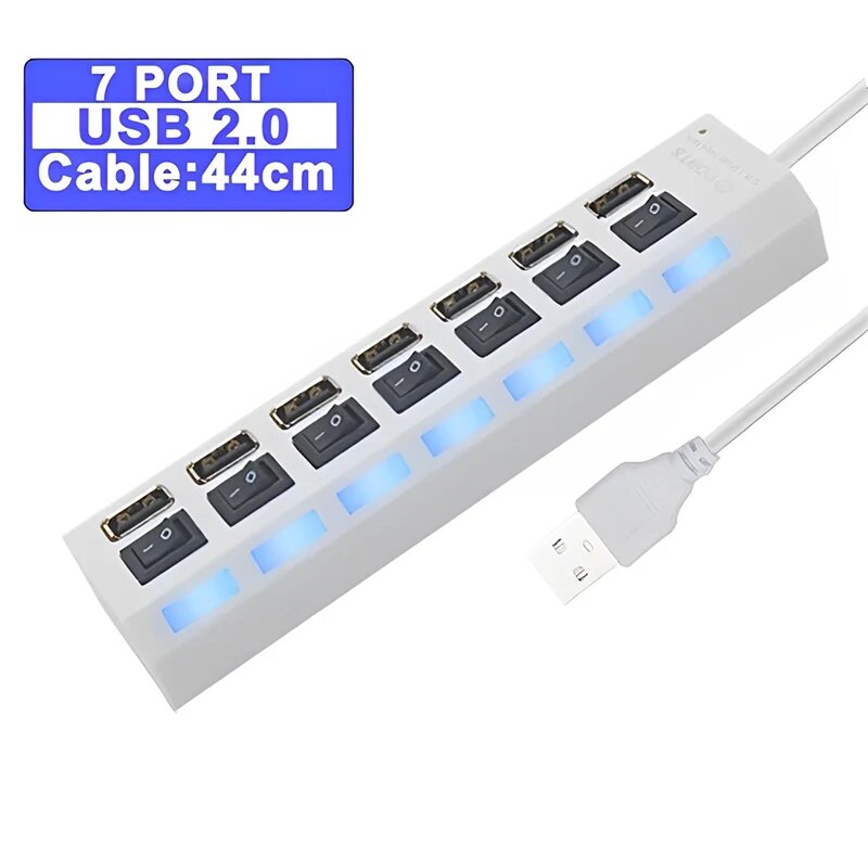 USB 2.0 хаб 7 портов, белый