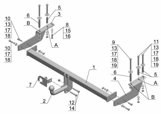 Фаркоп для Great Wall Hover M4 2013-2016 условно-съемное крепление шара, GW 10