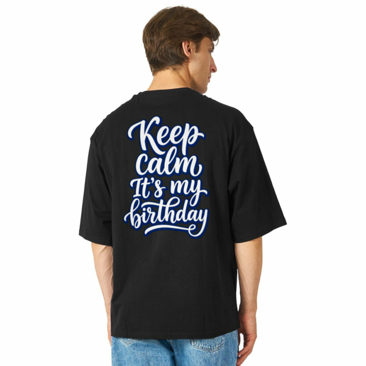 Футболка черная оверсайз «Keep calm, its my birthday. День рождения»