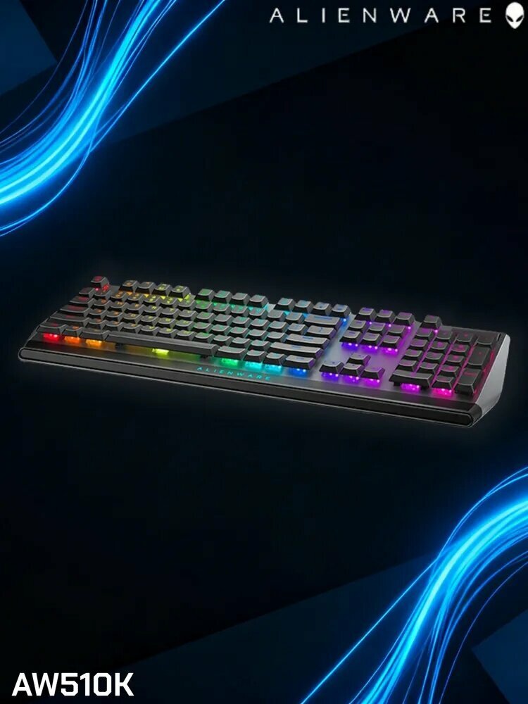Alienware Игровая клавиатура проводная AW510K Cherry MX Low Profile Red Switches , Механическая клавиатура с RGB, Английская раскладка, черный, черный матовый
