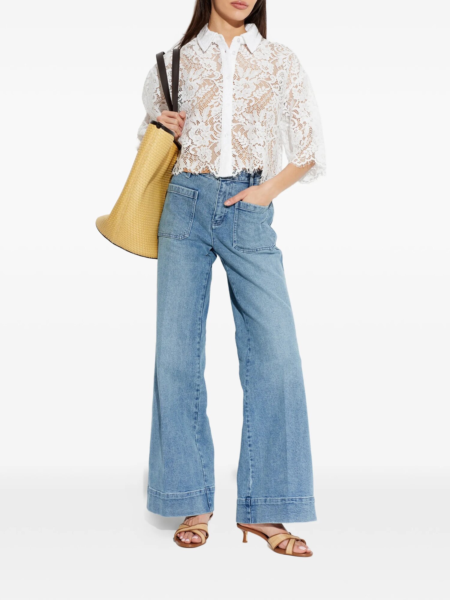 Рубашка MICHAEL KORS Lace button shirt, размер XS, white — фото 1