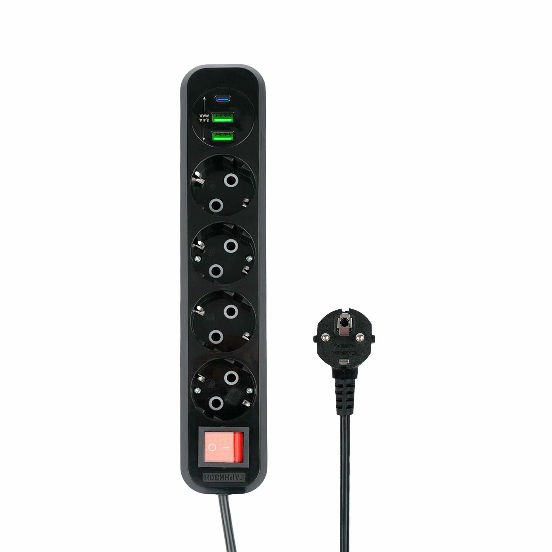 Сетевой фильтр Гарнизон 4 розетки + USB 5 м, EPB-G4-CU2-B-5, черный