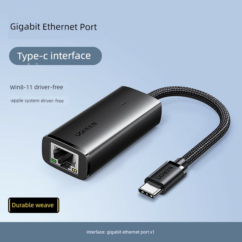 Type-C Ethernet адаптер, гигабитный порт, черный плетеный кабель для подключения мобильных устройств и ноутбуков