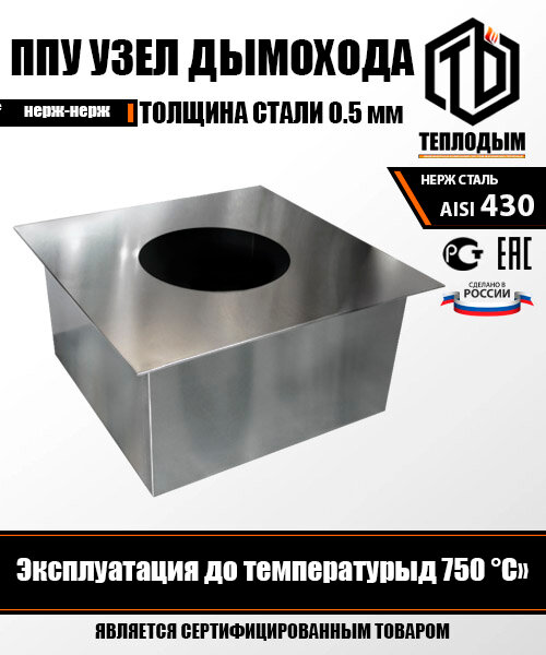 ППУ узел Проход потолочный нерж. сталь Ф300-550*550 (Aisi 430/ 0,5мм) от теплодым