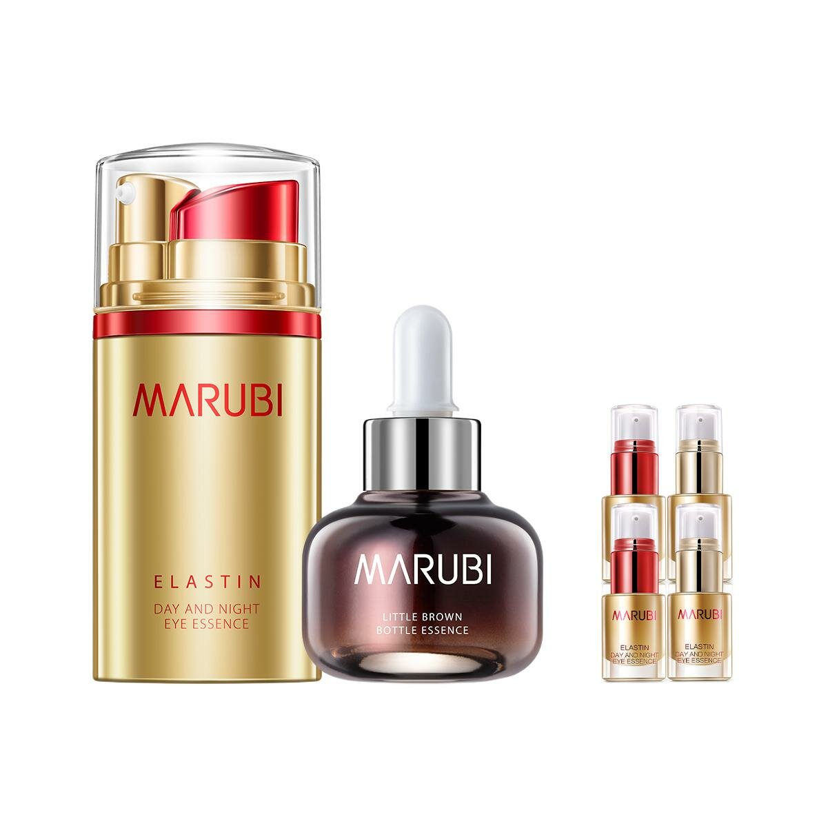 Крем для глаз унисекс MARUBI Little Golden Bottle Multi-Peptide Eye Cream, Bouncy Eye Cream (10g+10g)+Small Brown Bottle Serums