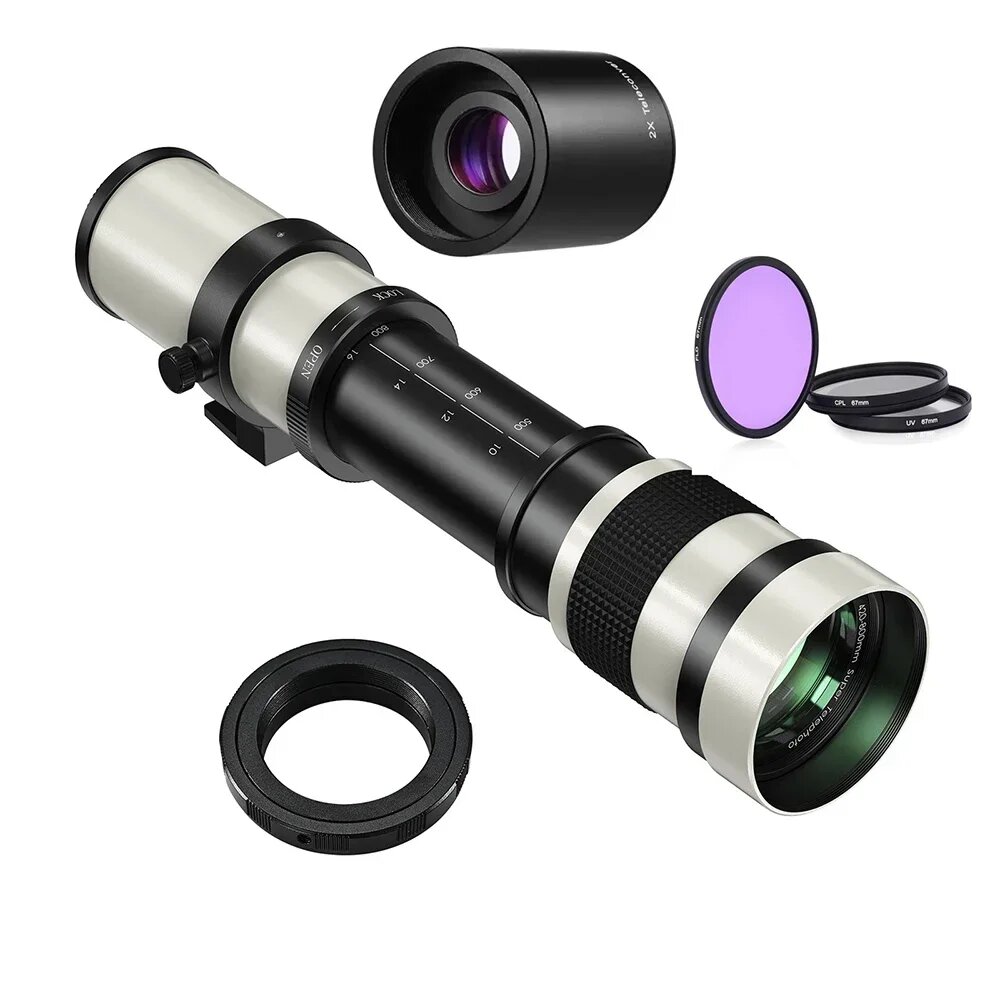 Lightdow Зум-объектив 420-800 мм для пейзажей Канон ЕФ-М, White Kit
