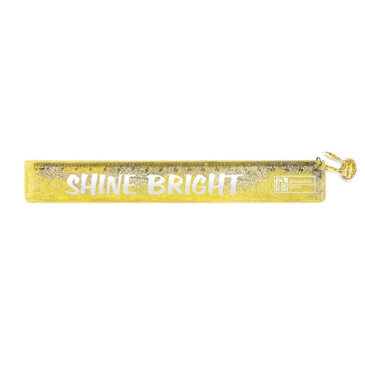 Линейка «SHINE BRIGHT» 20 см, желтая, ПВХ с глиттером, прозрачный слой, шелкография