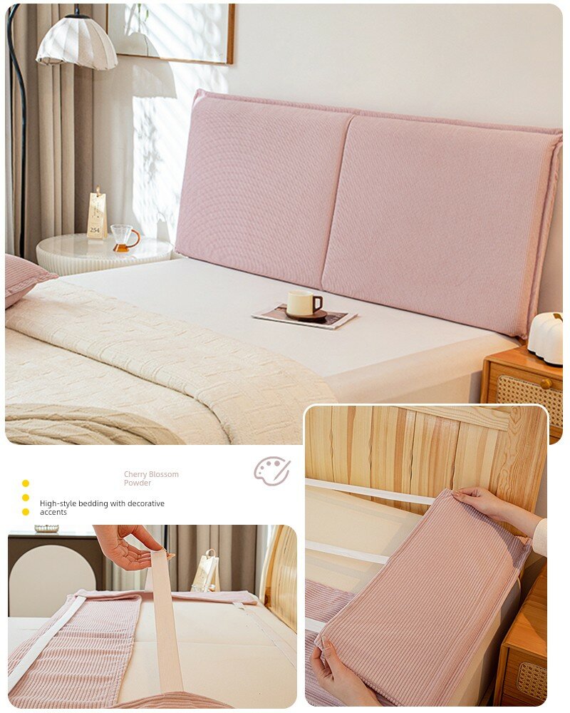Чехол для изголовья кровати с подушкой, розовый сакура, 120x60x6см, утолщенный, нескользящий, стиральный, премиум