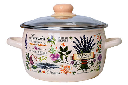 Кастрюля эмалированная 2 л для индукции, с крышкой, цветы, Appetite