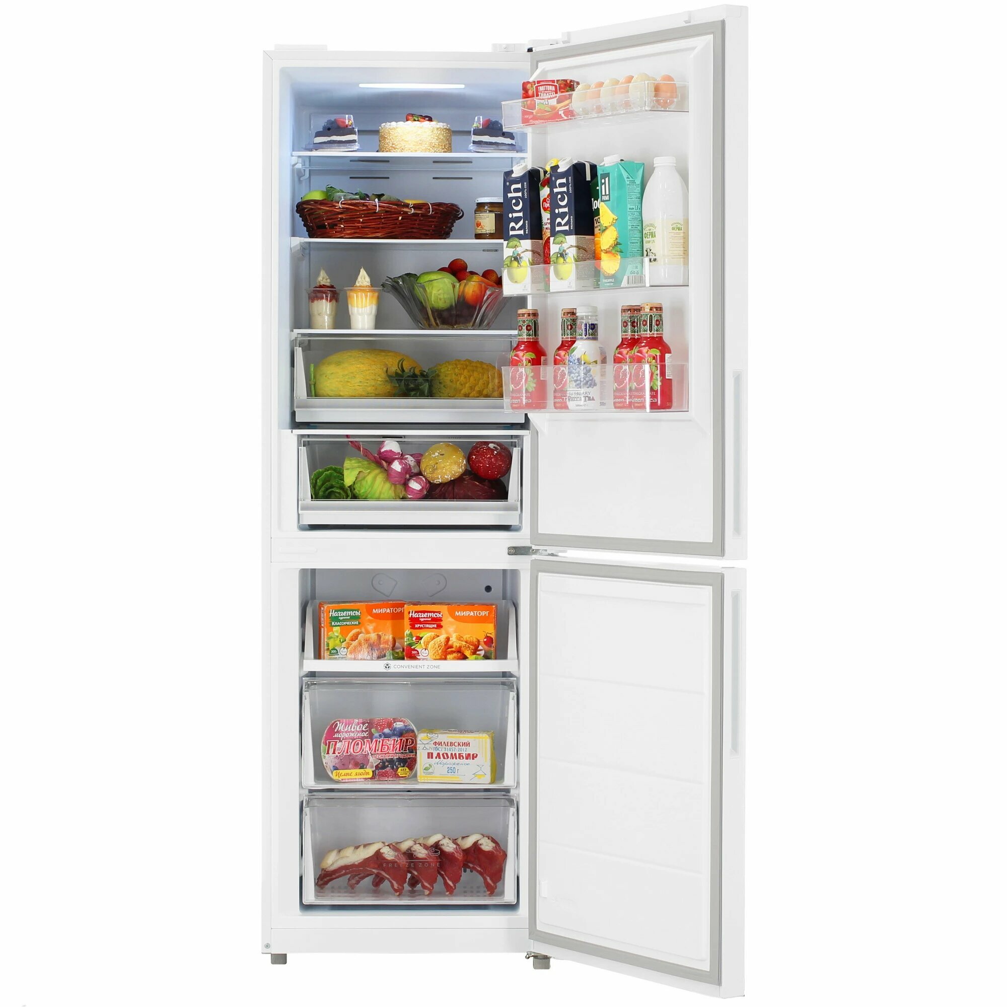 Холодильник с морозильником DEXP "B4-35AMA", белый, вместительная морозильная камера