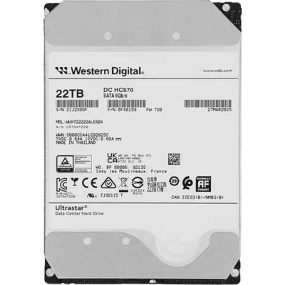 Western digital Жесткий диск 22Tb WD Ultrastar DC HC570 7200 6Gb s 512Mb WUH722222ALE604 SATA3