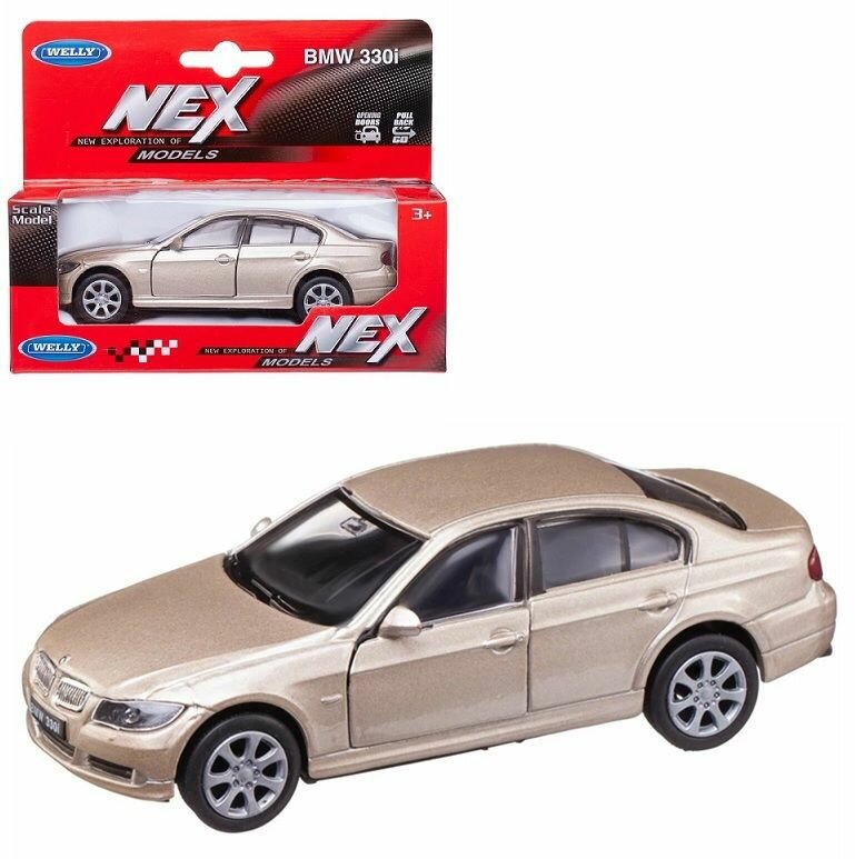 Машинка Welly BMW 330i. масштаб 1:38, пружинный механизм, бежевый цвет