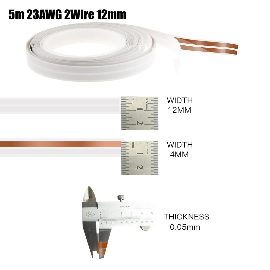 Лента провод 5m 23AWG 2Wire 12mm
