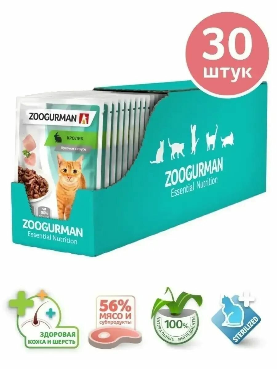 Влажный корм для кошек Зоогурман Кролик 30 шт по 85г.
