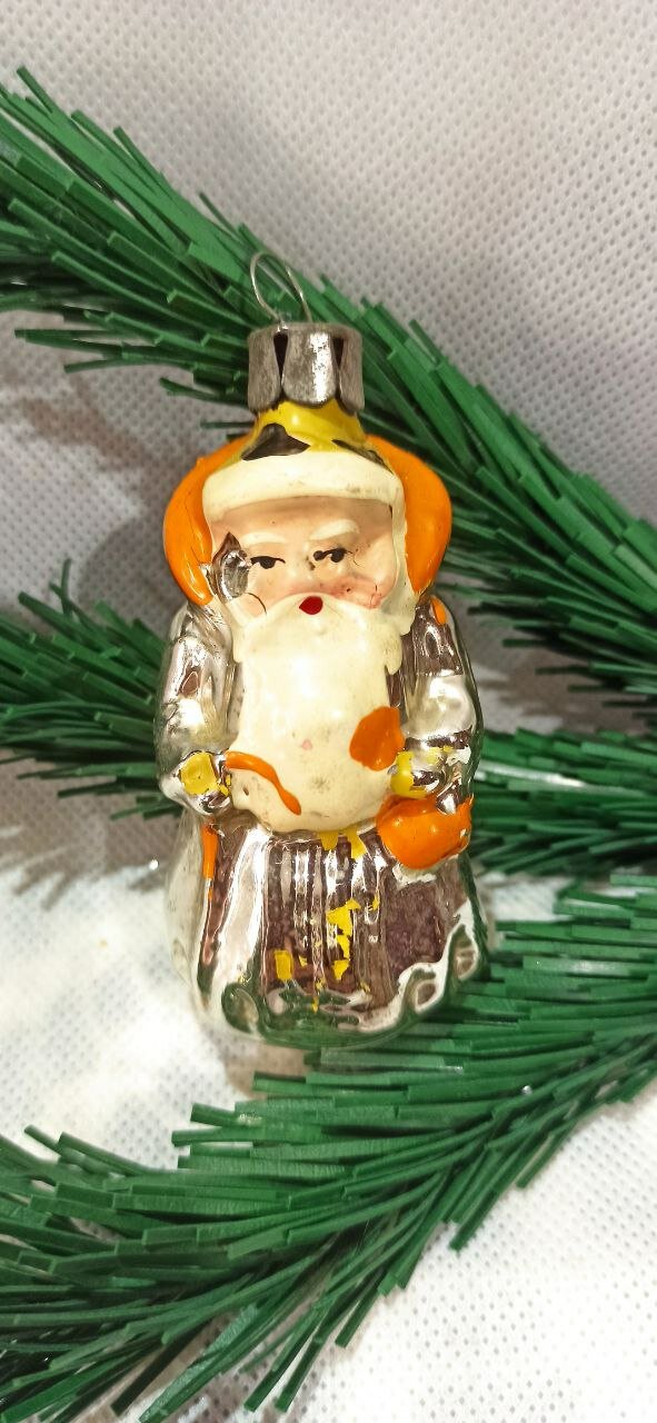 Елочная игрушка Дед мороз подвесная винтажная, стекло, СССР