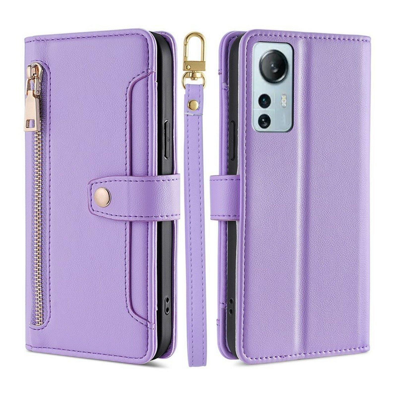 Чехол-книжка MyPads для Xiaomi 12 Lite с карманами для карт и двумя шнурками, фиолетовый