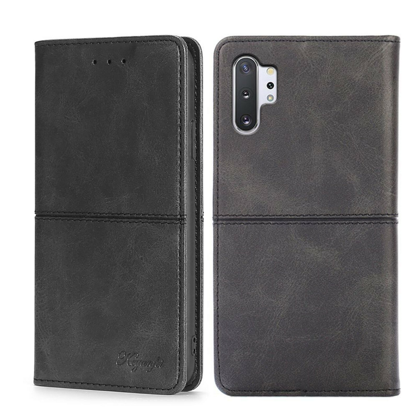 Чехол-книжка MyPads для Samsung Galaxy Note 10+ Plus из натуральной воловьей кожи черный