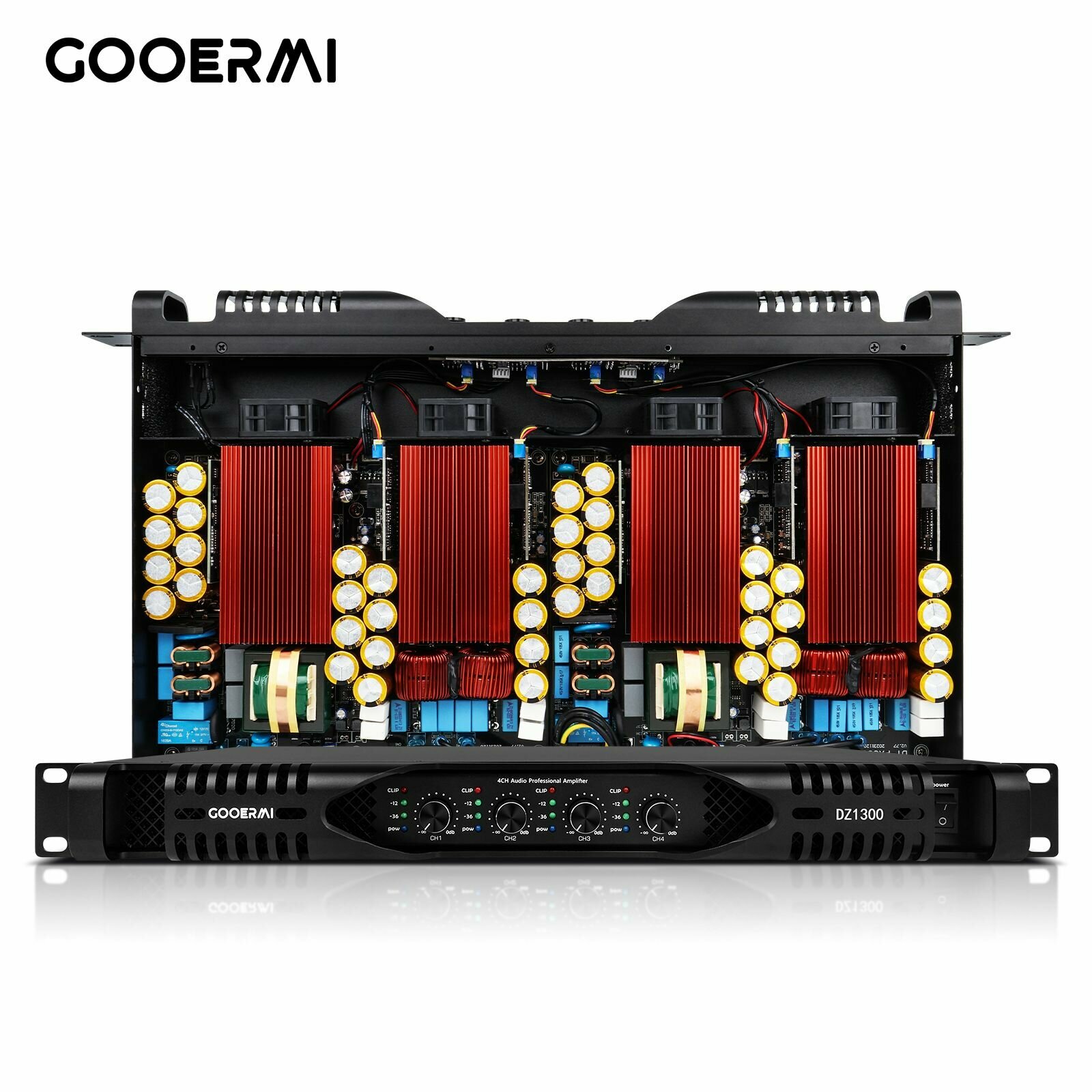 Эффектный процессор 1U Процессор усилитель мощности Gooermi DZ1300 2000W 4проход Цифровой усилитель класса д