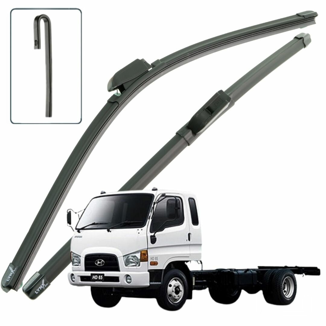 Дворники Hyundai HD65 / Хендай XД65 шасси рест. 2006 - 2018 Щетки стеклоочистителя бескаркасные автомобильные LYNXauto 530мм-480мм к-т 2шт.