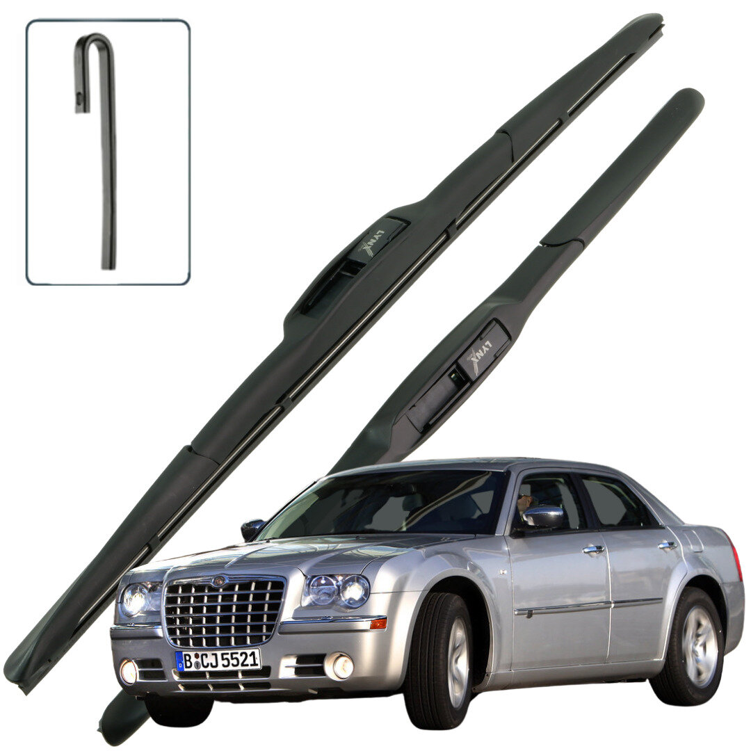 Дворники Chrysler 300C (1) LX / Крайслер 300С ЛХ седан рест. 2007 / 2008 / 2009 / 2010 / 2011 Щетки стеклоочистителя гибридные ОЕМ для автомобиля LYNXauto к-т 2шт, 550мм-530мм
