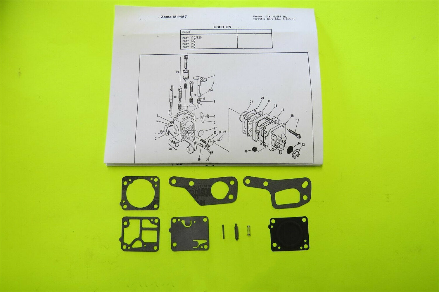 Комплект карбюратора Zama M1M7 RB19 для бензопилы McCulloch Mini Mac 110 120 130 140