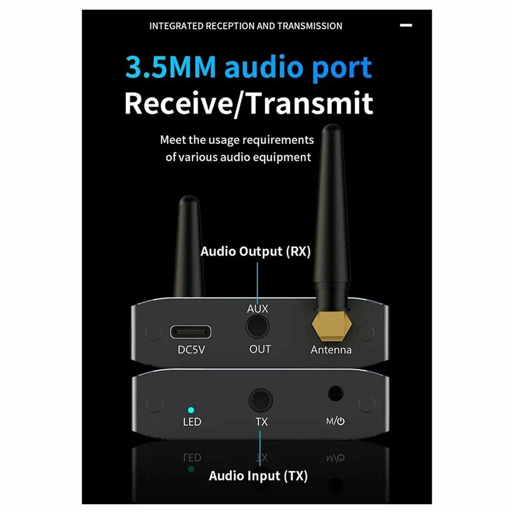 2 в 1 Bluetooth 5.3 аудио приемник передатчик 3,5 мм Aux беспроводной стерео музыкальный адаптер для телевизора, ПК, динамиков, автомобильны