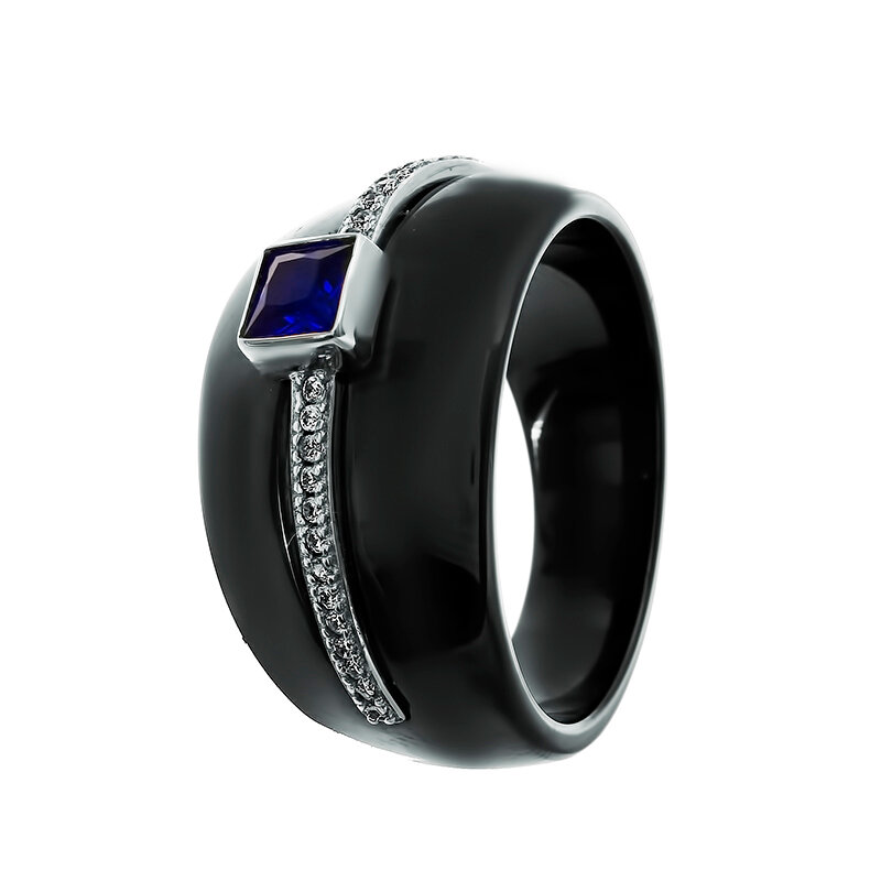 Кольцо, серебро, 925 проба, керамика, ситалл, фианит