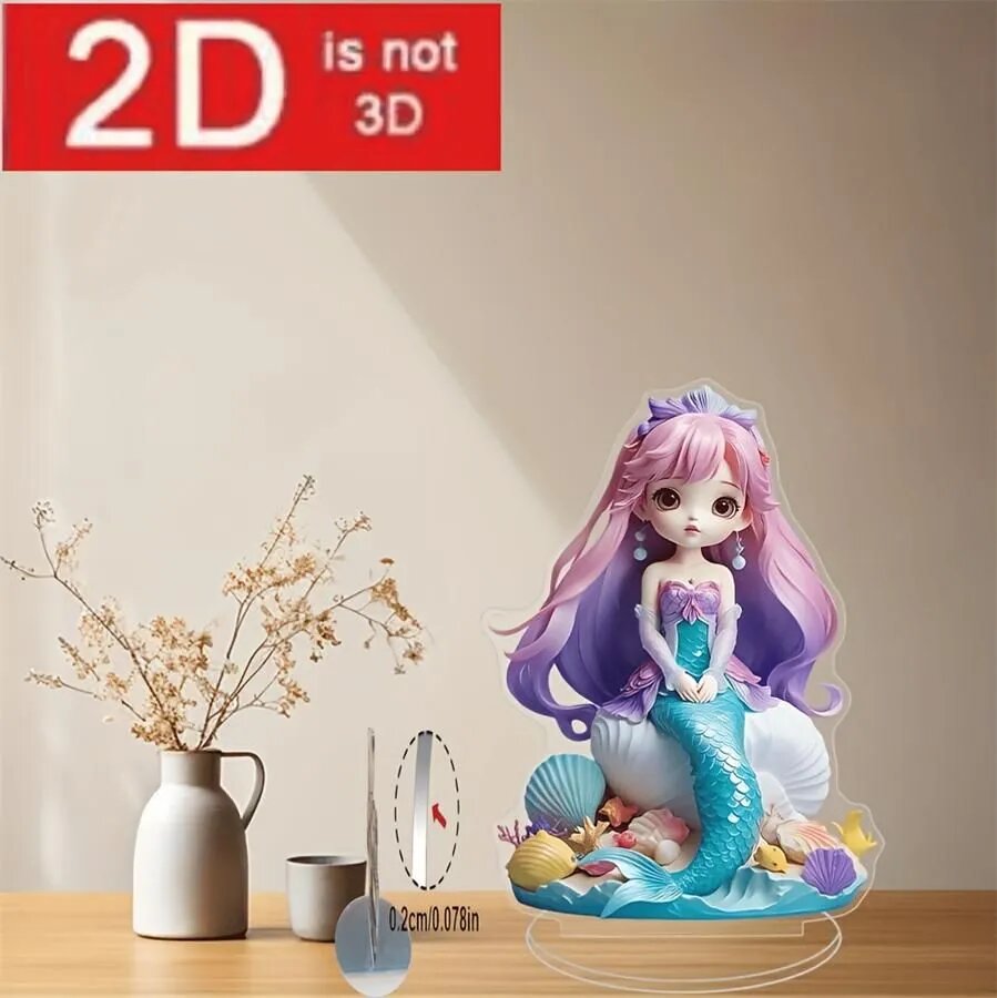 2D плоскость, 1 акриловая милая русалочка для украшения рабочего стола, очень подходит для украшения дома, офиса или автомобиля