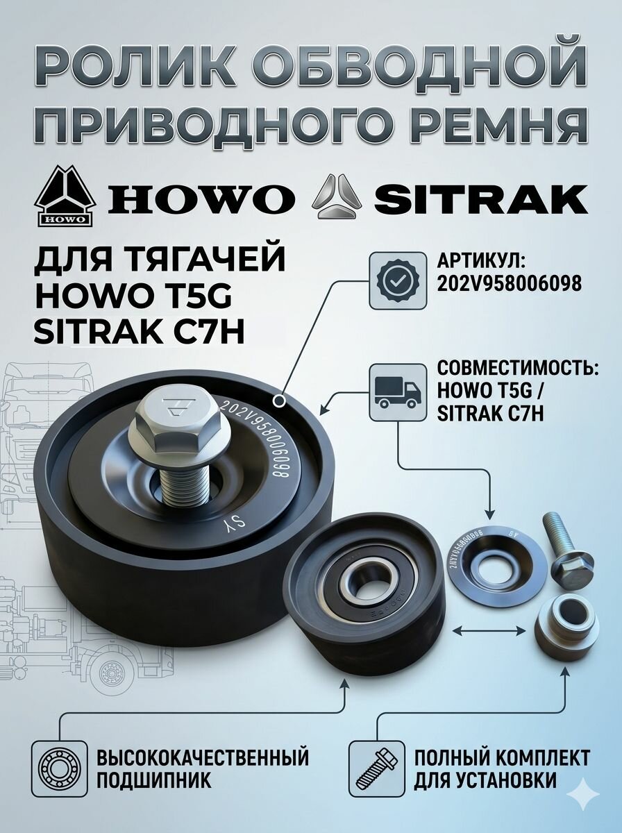 Ролик обводной приводного ремня для HOWO T5G и SITRAK C7H 202V958006098