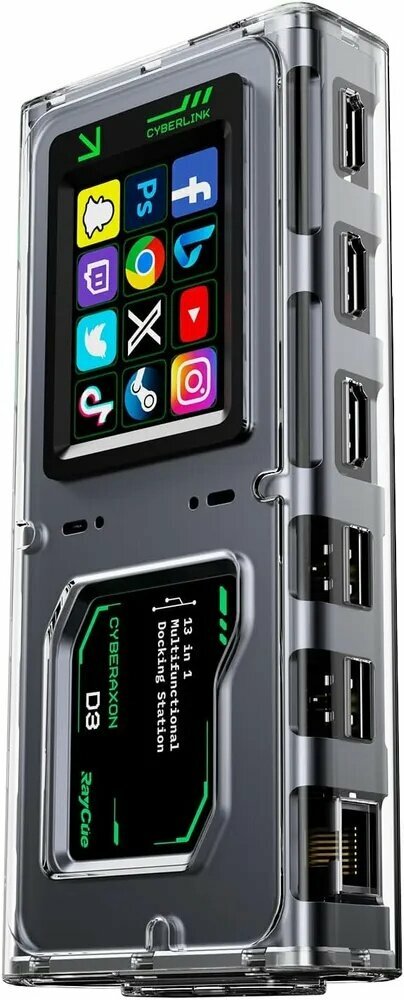 Многофункциональная док-станция CyberAxon D3 13-в-1 для управления потоковой трансляцией док-станция USB-C с 2,4-дюймовым сенсорным экраном (12 макроклавиш) для Mac/Windows/iPad