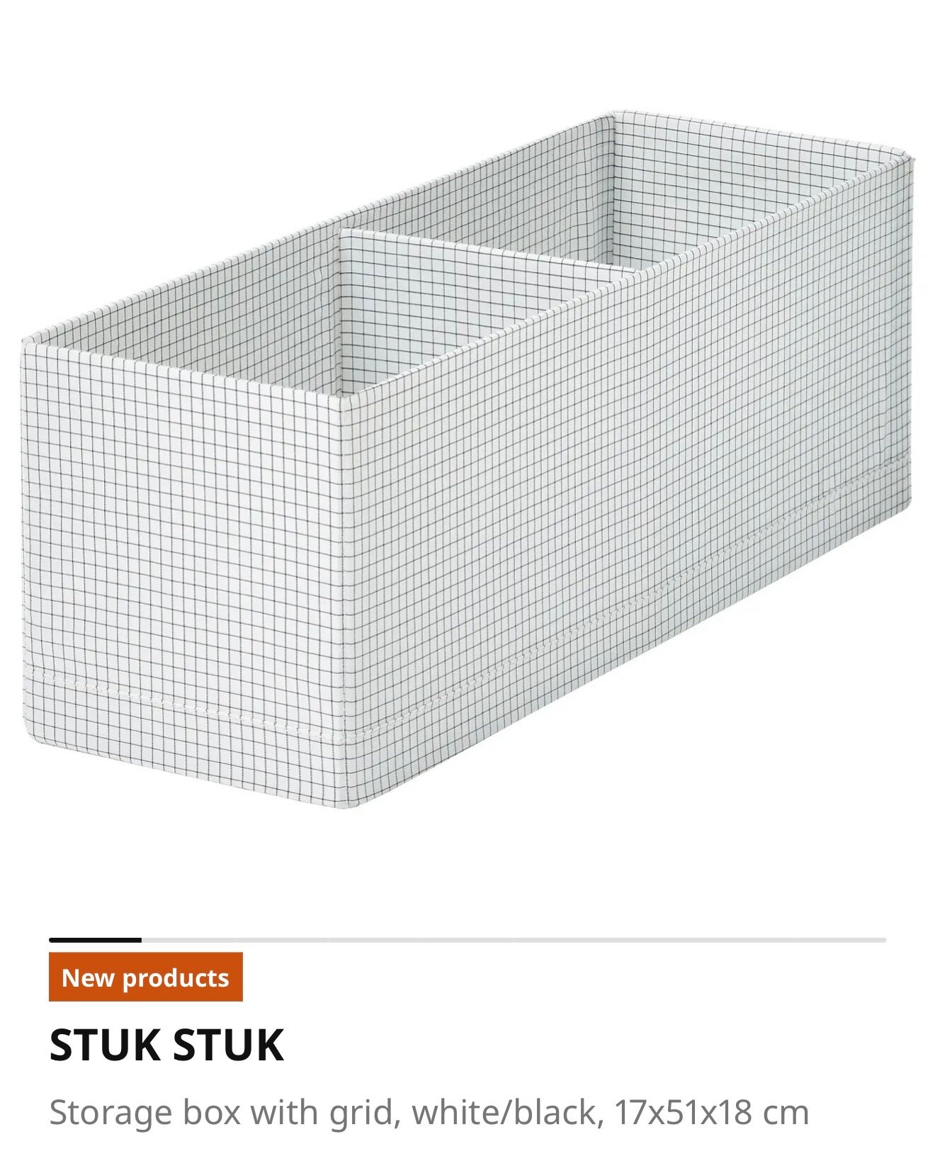 Коробка/органайзер для хранения STUK IKEA, бело-черный, 17х51х18 см.