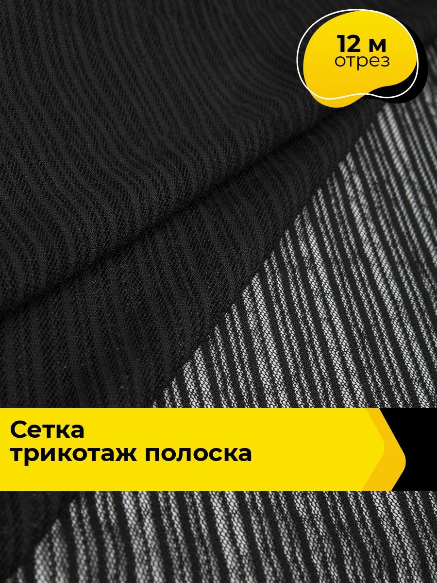 Ткань Сетка-трикотаж "Полоска" для шитья одежды и рукоделия, отрез 12 м*163 см, цвет черный