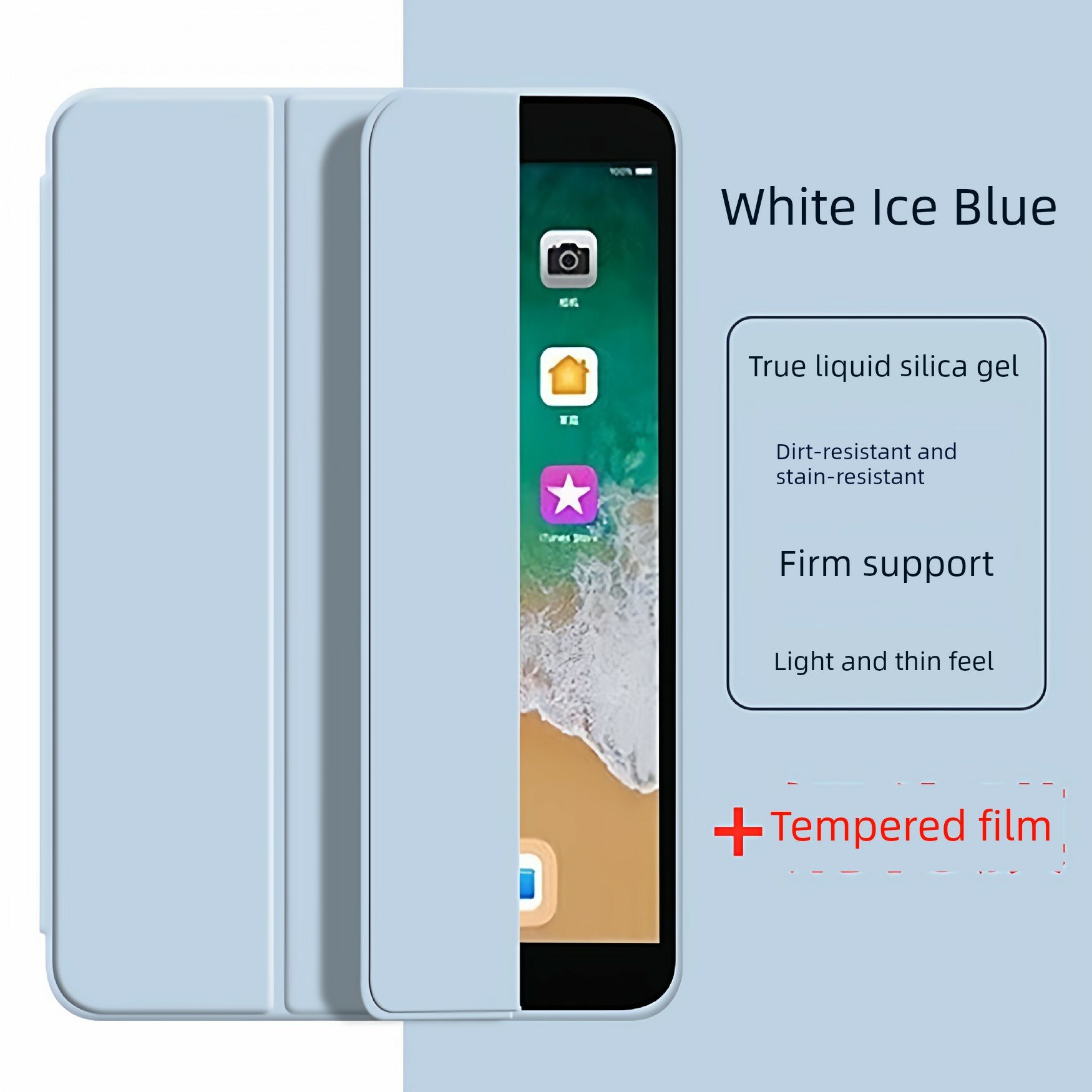 Чехол из силикона для iPad Air 4 10.9 дюймов с закаленным стеклом - Белый ледяной синий, с защитным стеклом