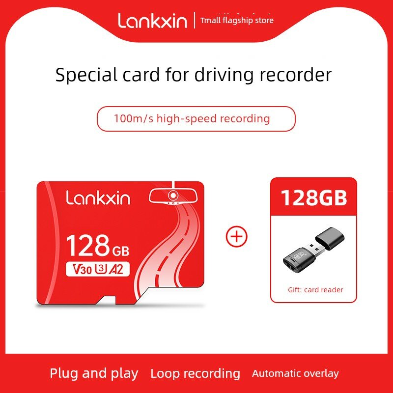 128GB microSD карта для автомобильного видеорегистратора, 4K Ultra HD, класс V30, готова к использованию, с читателем