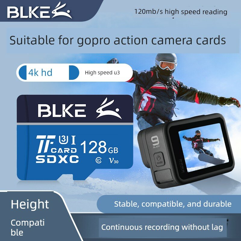 Карты памяти MicroSD 128 ГБ совместимые с GoPro Hero 13 для спортивных камер, водонепроницаемые и надежные,