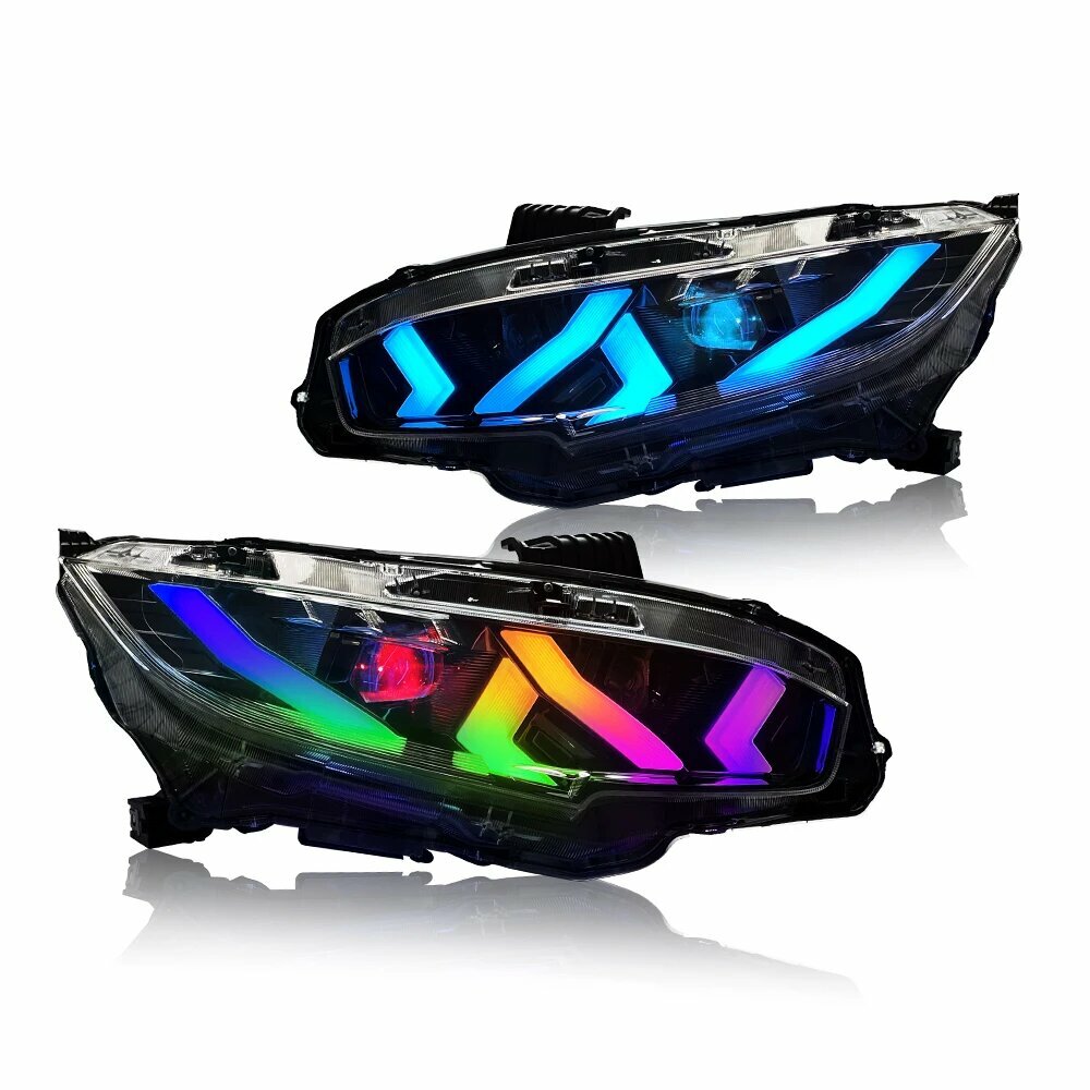 Сборка светодиодных фар дневного света DIY с RGB-цветом и сверхлёгкой проекторной линзой Pair для Honda Civic 2016-2021. Фары. Фары.