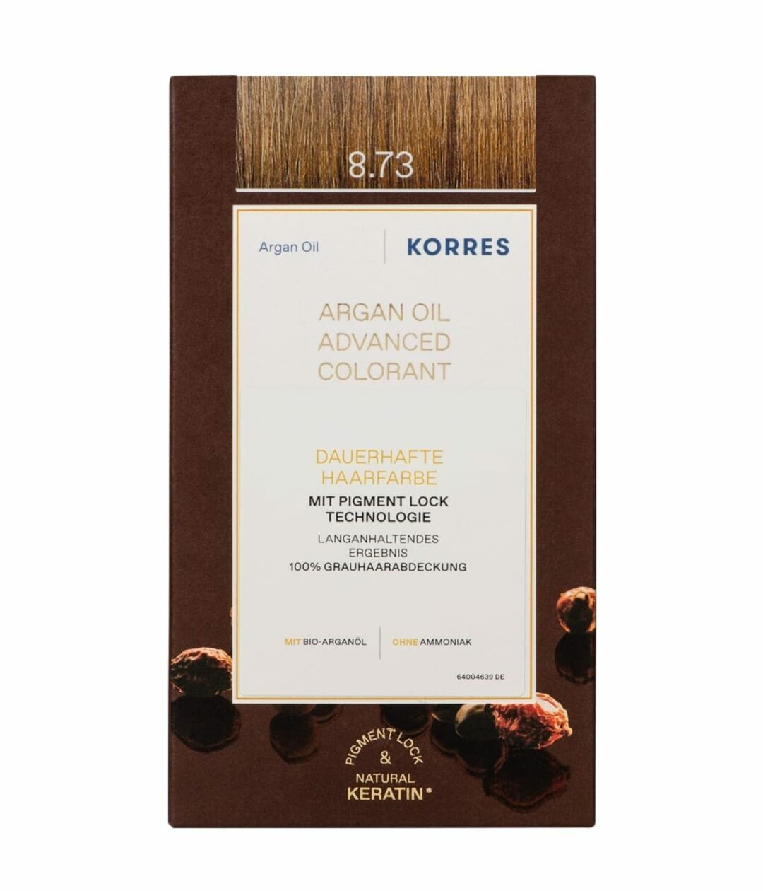 Краска для волос Korres Argan Oil, оттенок 8.73 golden caramel, 50 мл