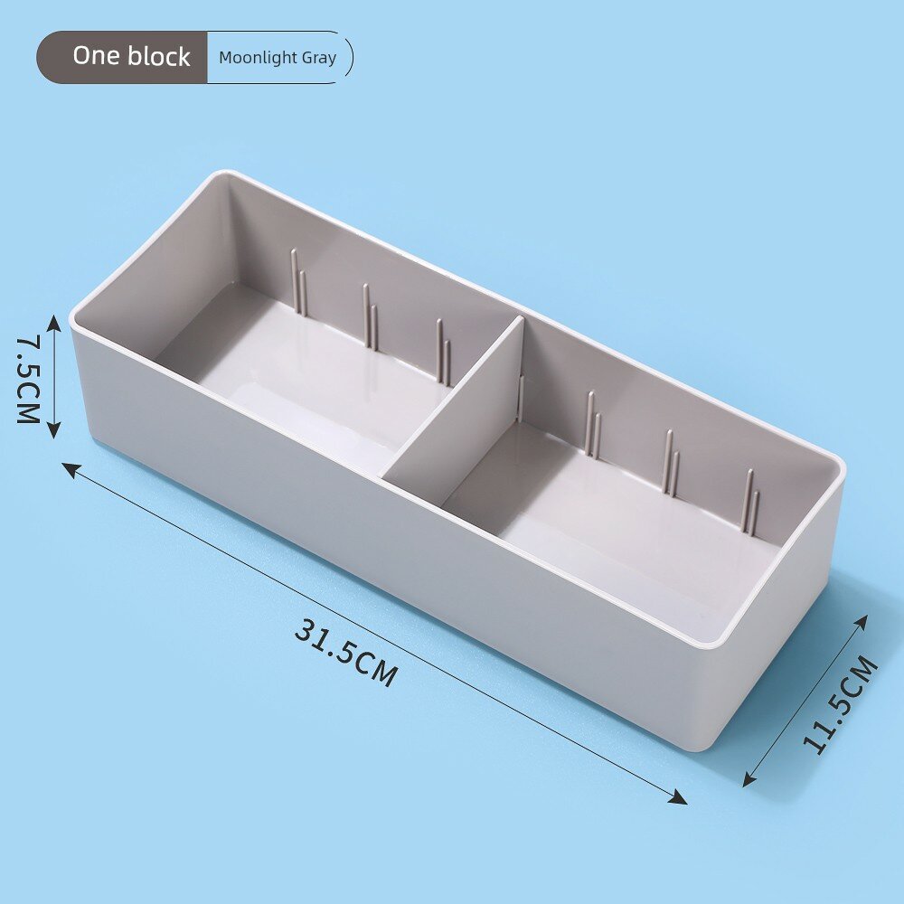 1-Partition Desktop Organizer Box in Moonlight Gray Color for Office Storage, Plastic Organizer with Single Divider