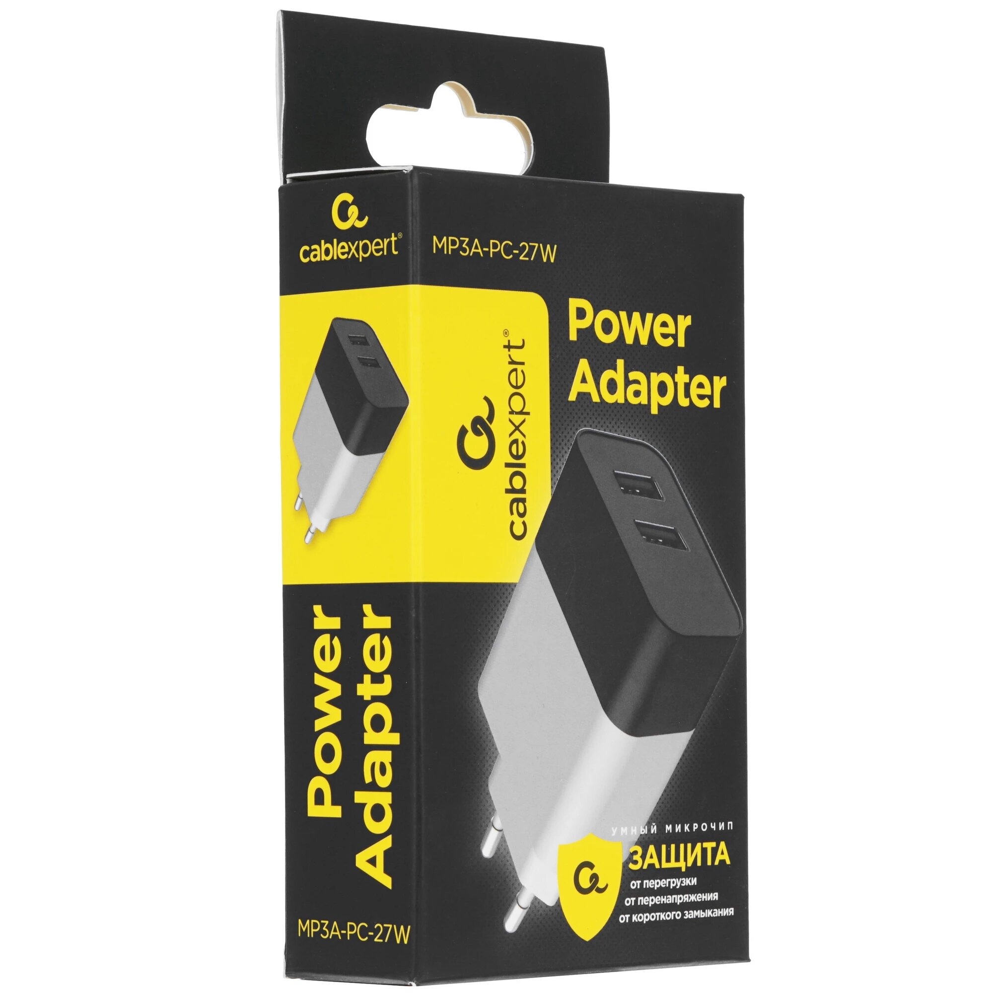 Адаптер питания 220 В - USB Cablexpert 3,1А, 2*USB, белый