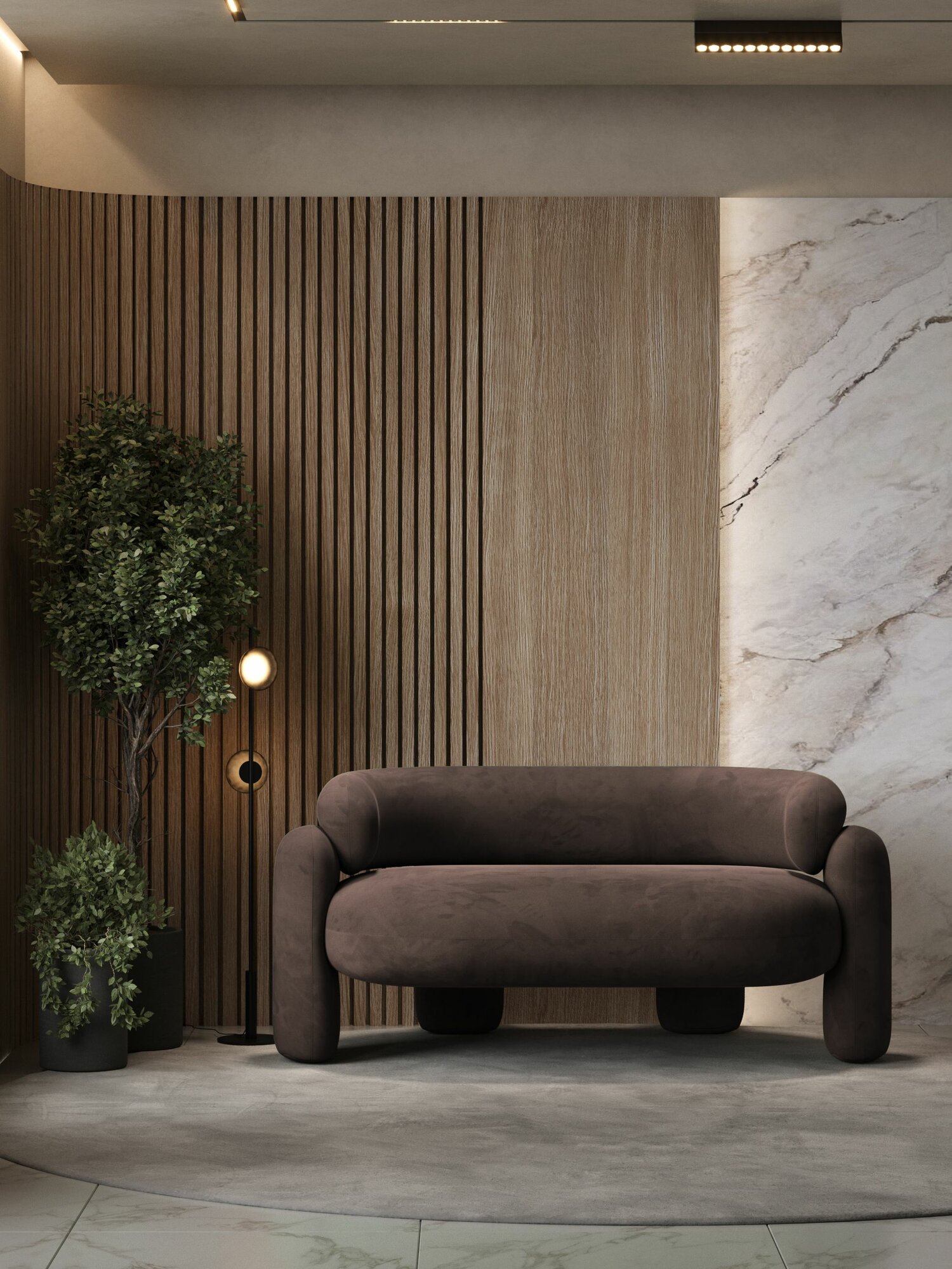 Диван дизайнерский CHICCO, велюр 144 см. коричневый DREAM BITTER