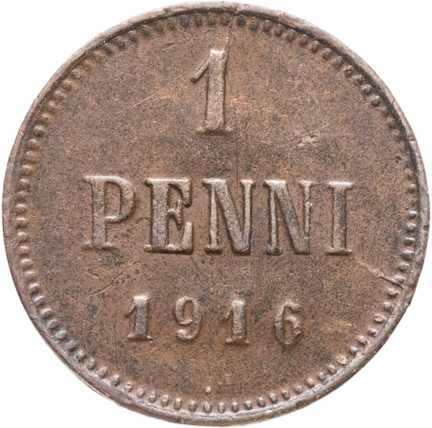 1 пенни penni 1916 Российская Финляндия, Медь, в сохранности XF