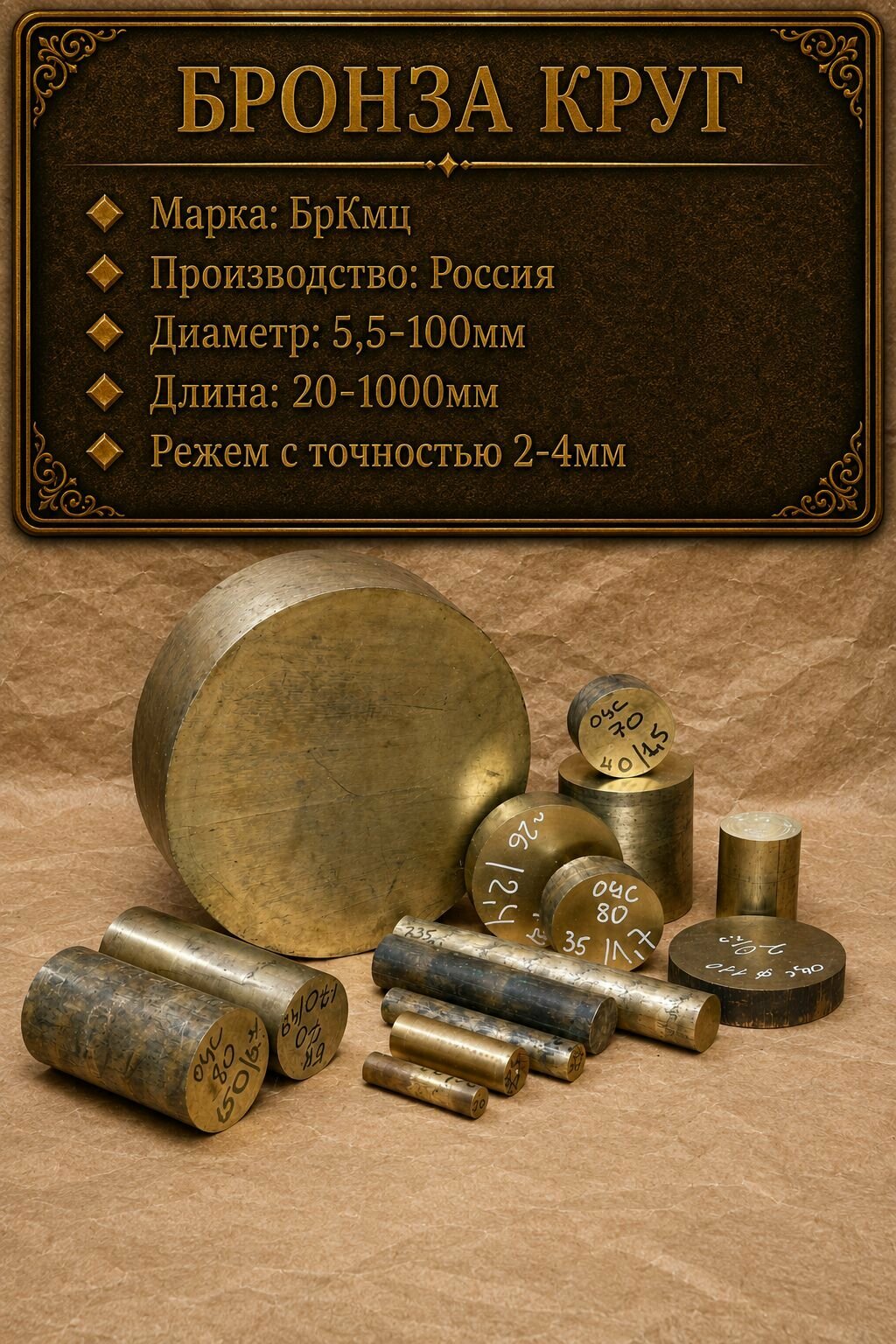 Бронза БрКМц Круг, Стержень, Диаметр 8мм, длина 1000мм